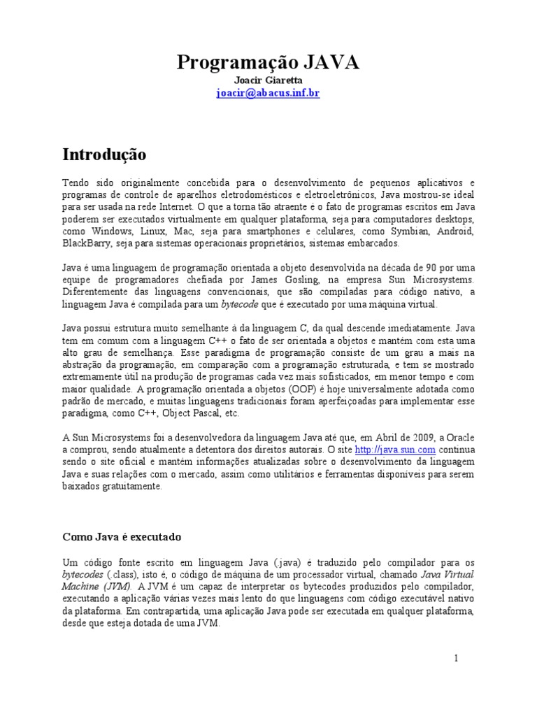 Apostila Java Parcial 2 Pdf Classe Programação De Computadores