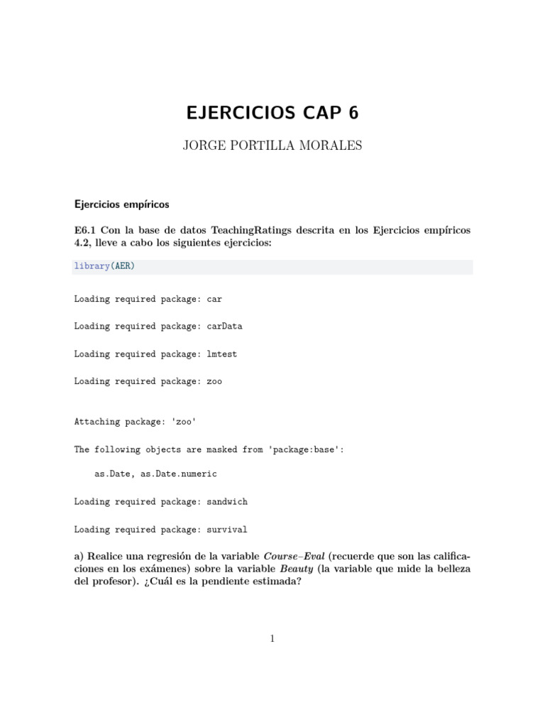 Ejercicios Cap-6-Jorge-Portilla | PDF | Análisis de regresión | Teoría de la estimación