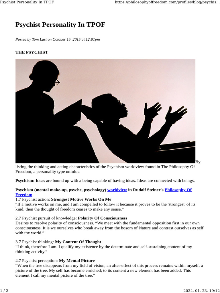 Psychist Personality in TPOF - Blog - The Philosophy of Freedom Steiner ...