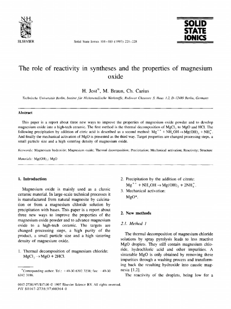 The Role of Reactivity in Syntheses and The Properties of Magnesium ...