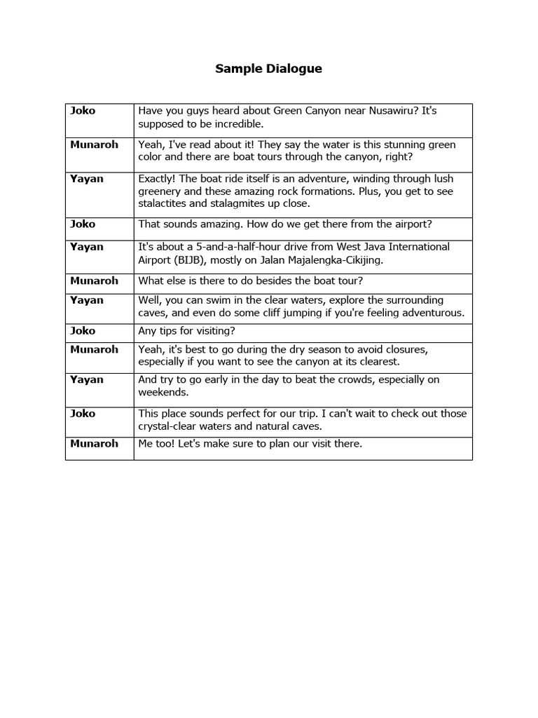 Sample Dialogue Pdf Social Science Travel
