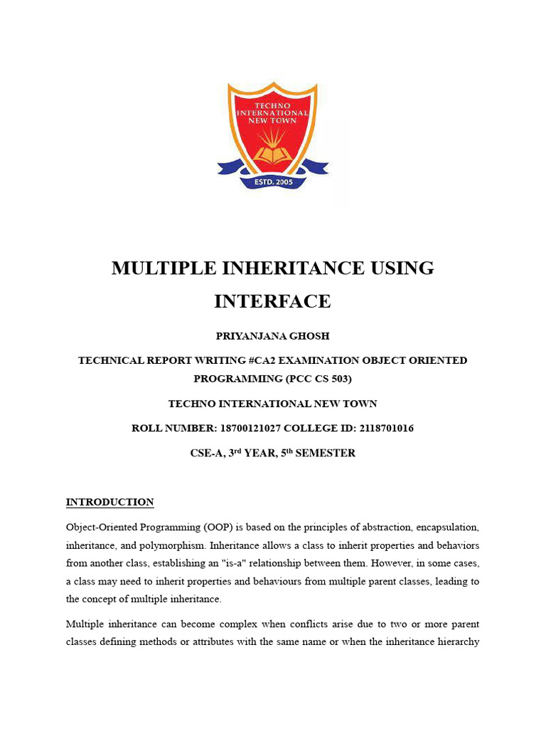 Multiple Inheritance with Interfaces in OOP | PDF | Inheritance (Object Oriented Programming ...
