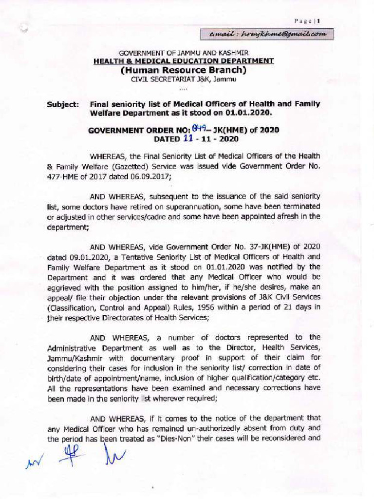 Seniorty List of Medical Officers | PDF