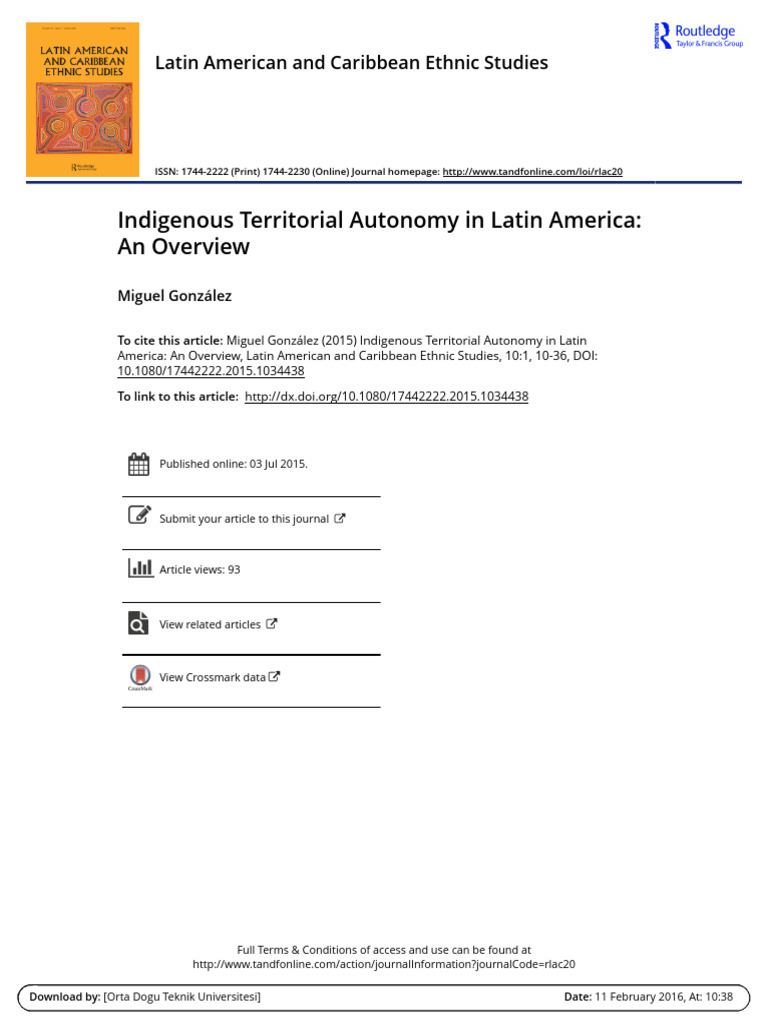 Gonzalez 2015 Indigenous Territorial Autonomy | PDF | Autonomy ...