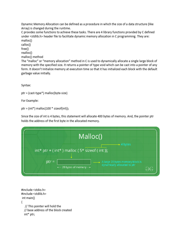 Ayush MALLOC AND CALLOC NOTES | PDF | Pointer (Computer Programming ...