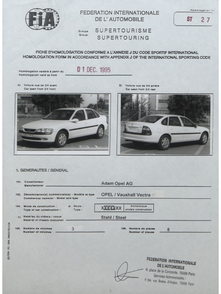 Homologation Opel Vauxhall Vectra ST 27 | PDF | Industrie automobile ...