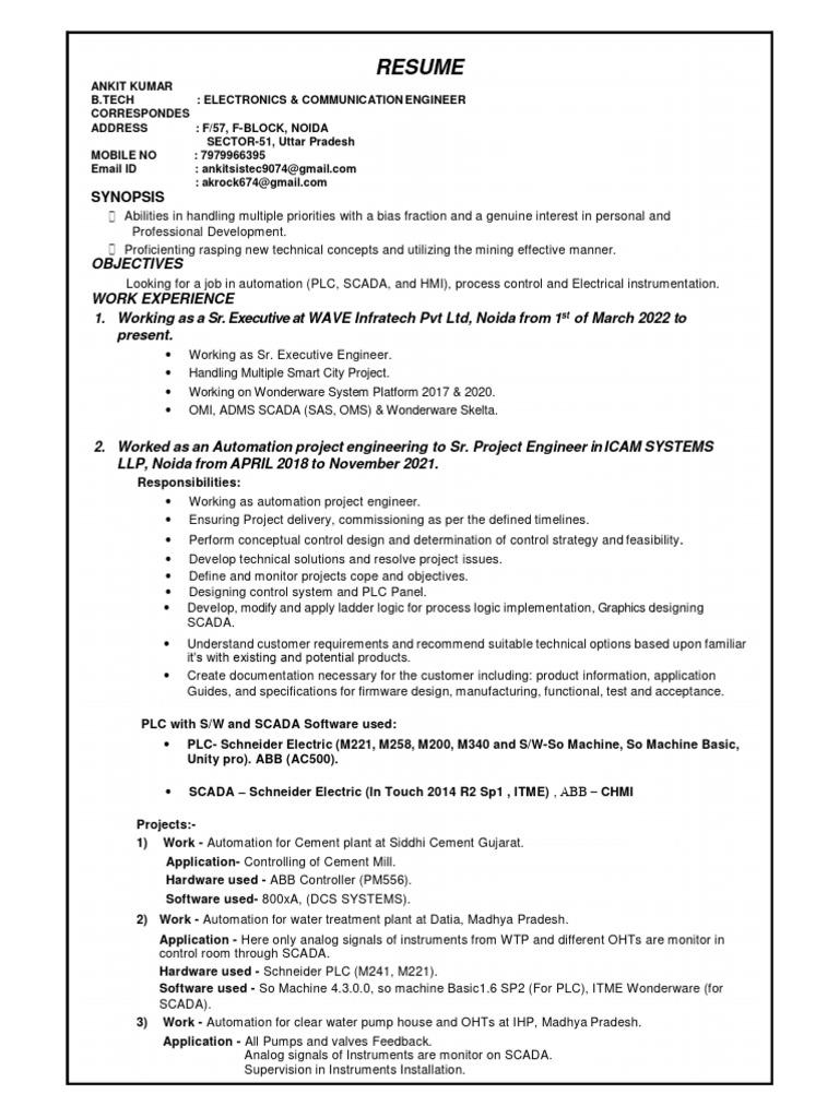 Automation Engineer Resume | PDF | Programmable Logic Controller | Scada