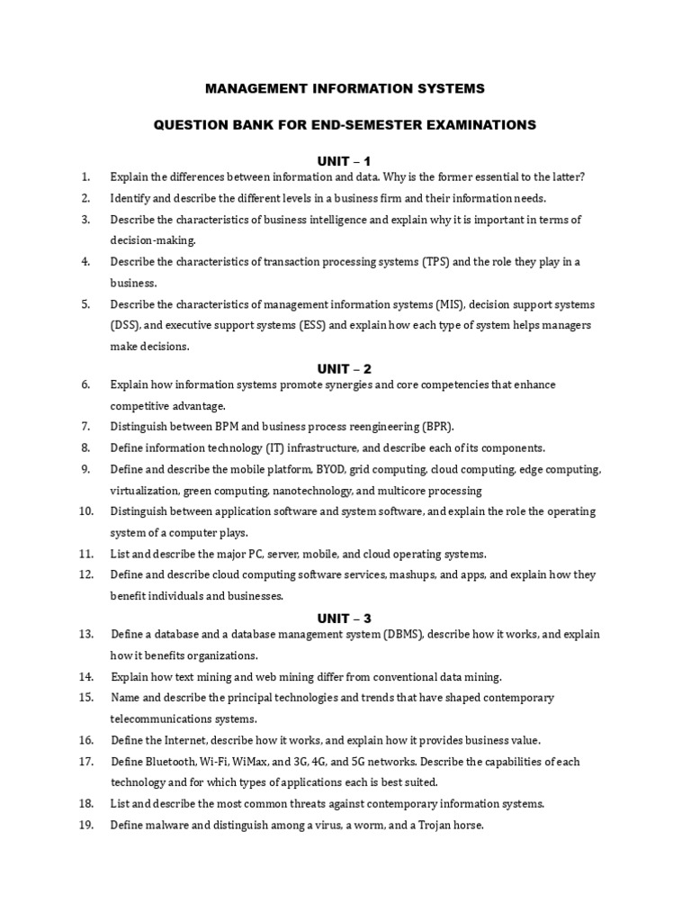 Mis - Question Bank For End-Semester Exams | PDF | Management ...