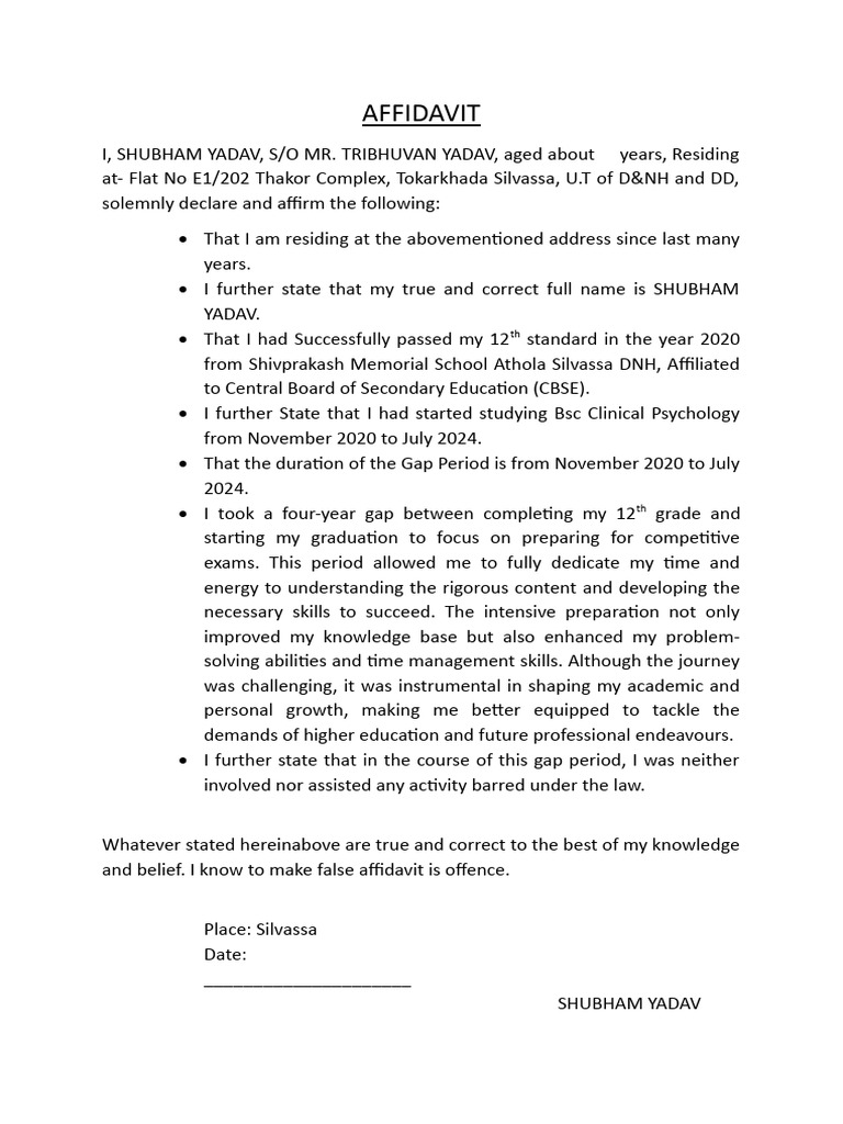 Affidavit Shubham Yadav | PDF Affidavit Shubham Yadav | PDF