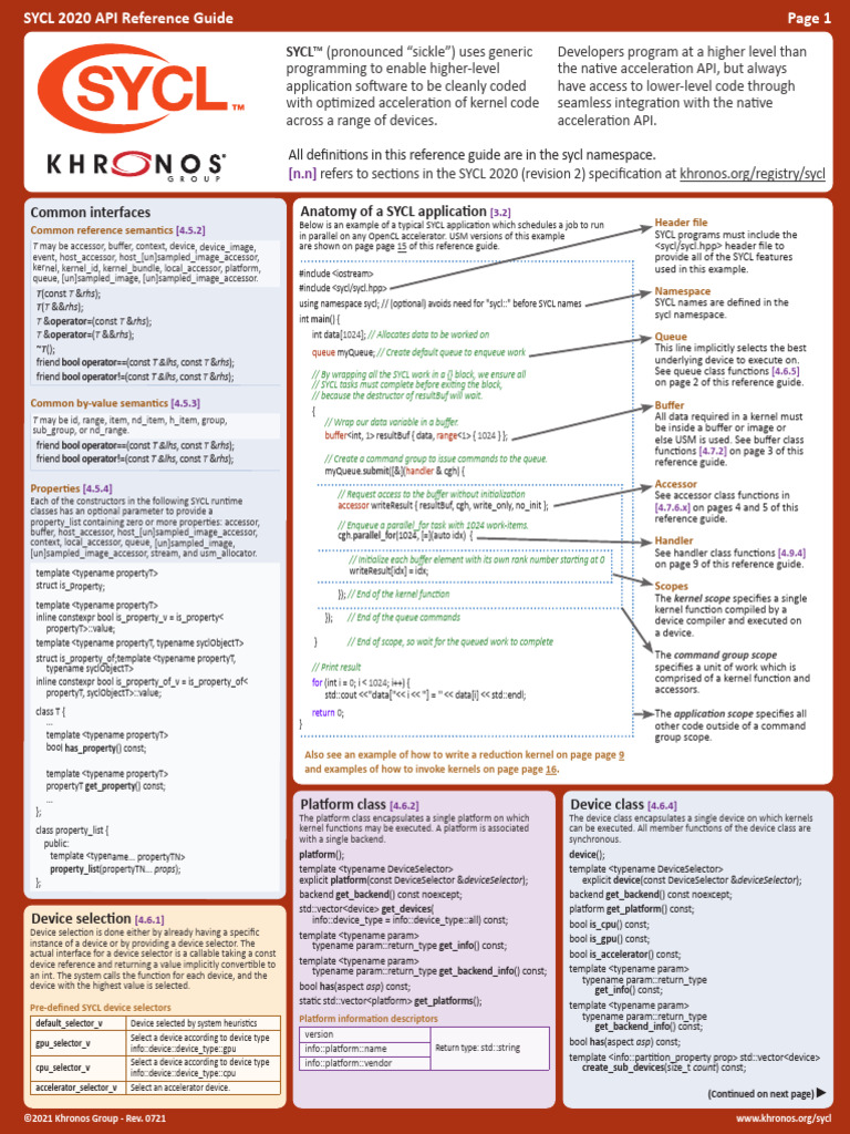 Sycl 2020 Reference Guide | PDF | Software Engineering | Object Oriented Programming