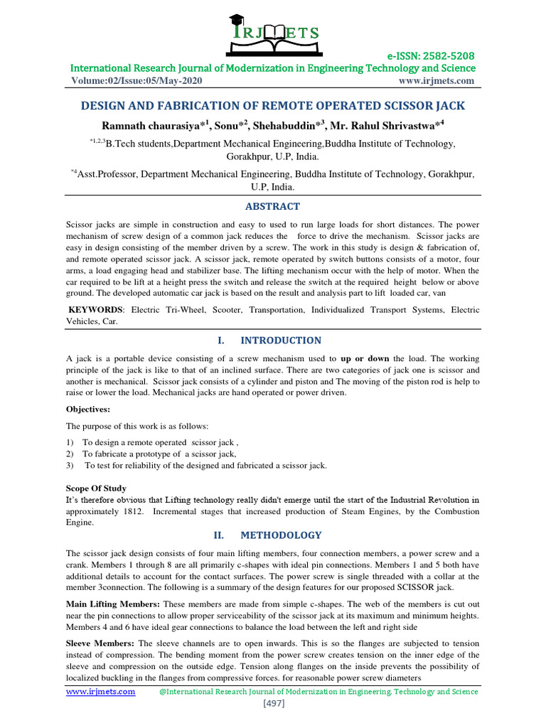 Design and Fabrication of Remote Operated Scissor Jack | PDF ...