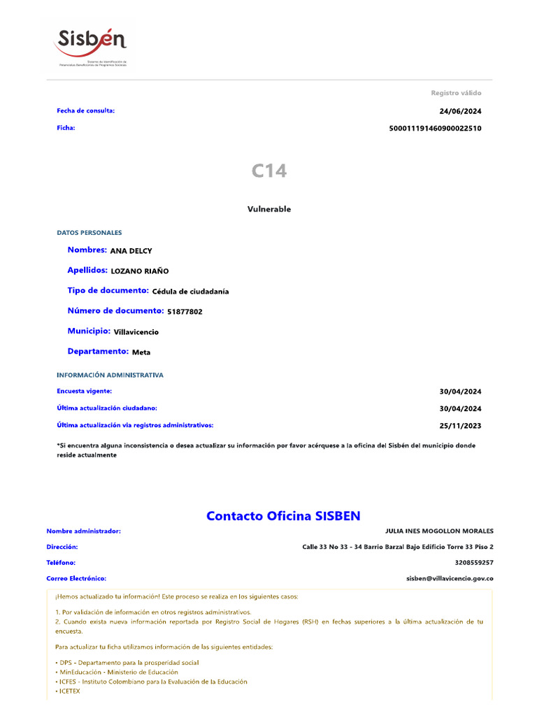 Sisben Ana Lozano C14 | PDF