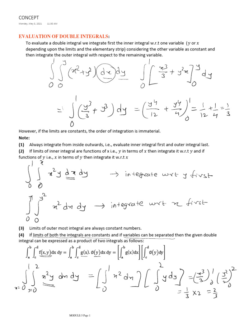 1.concept of Double Integration | PDF | Integral | Coordinate System
