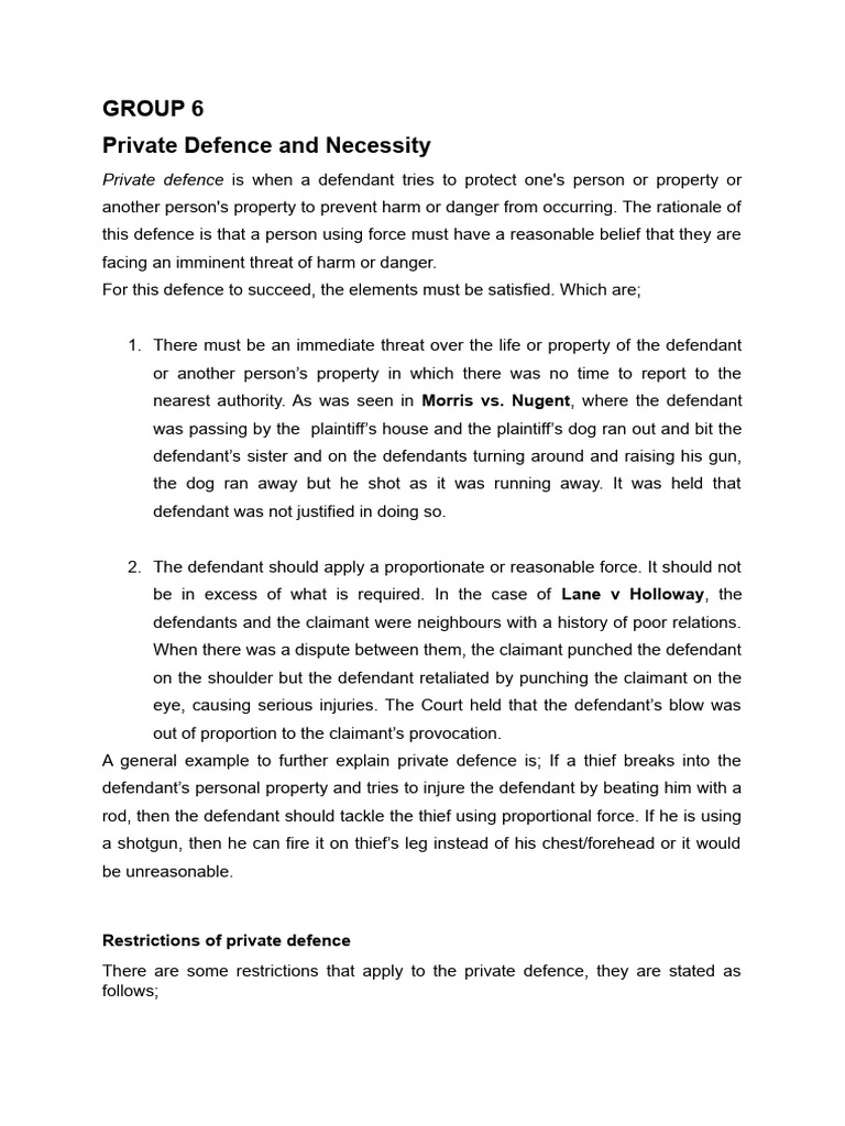 Private Defence and Necessity | PDF | Private Law | Justice