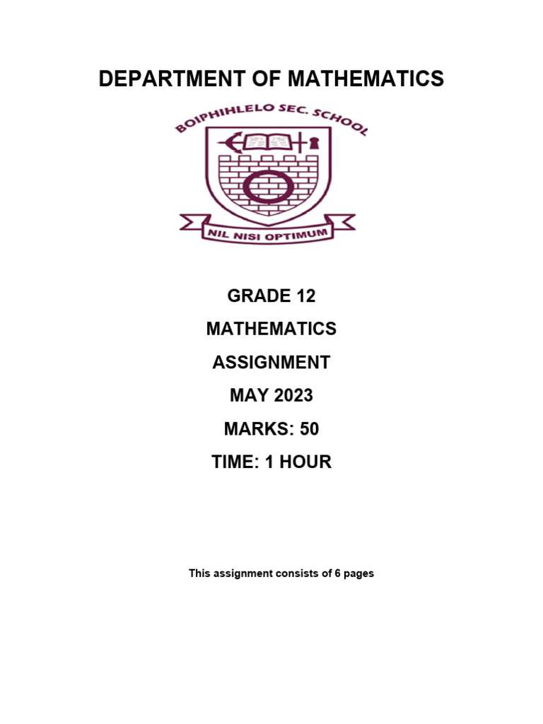 Grade 12 Assignment 2023 - 051907 | PDF | Circle | Mathematics