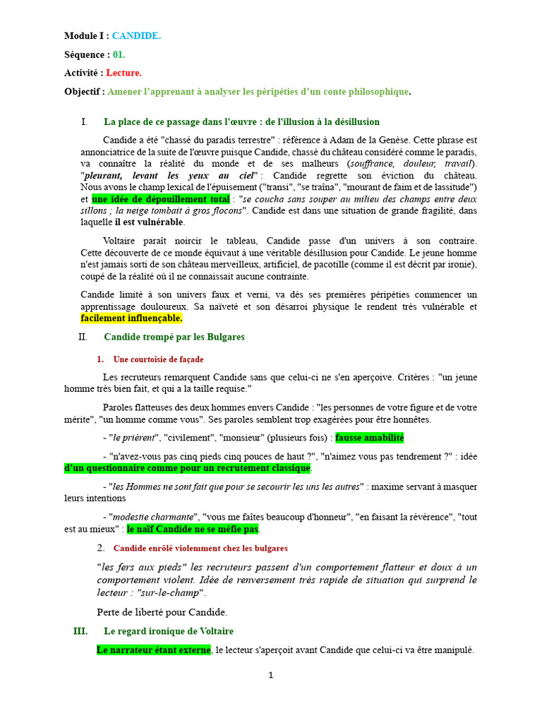 Analyse Chapitre Ii Candide Pdf Candide