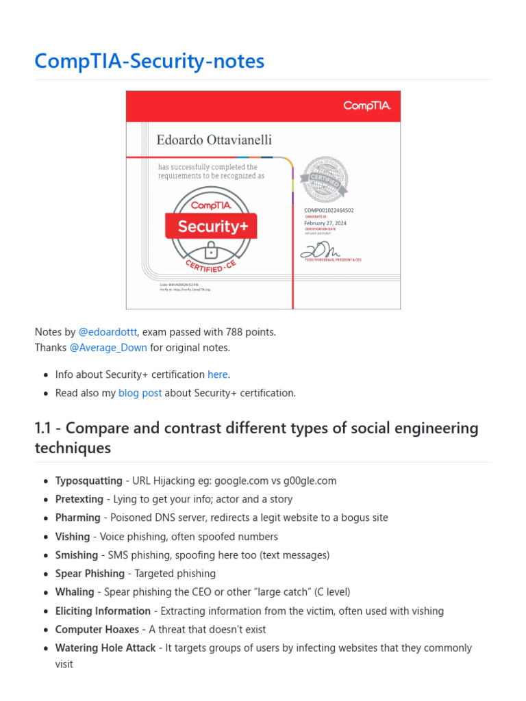CompTIA-Security-notes - CompTIA Security+ SY0-601 Notes (Passed 788 ...