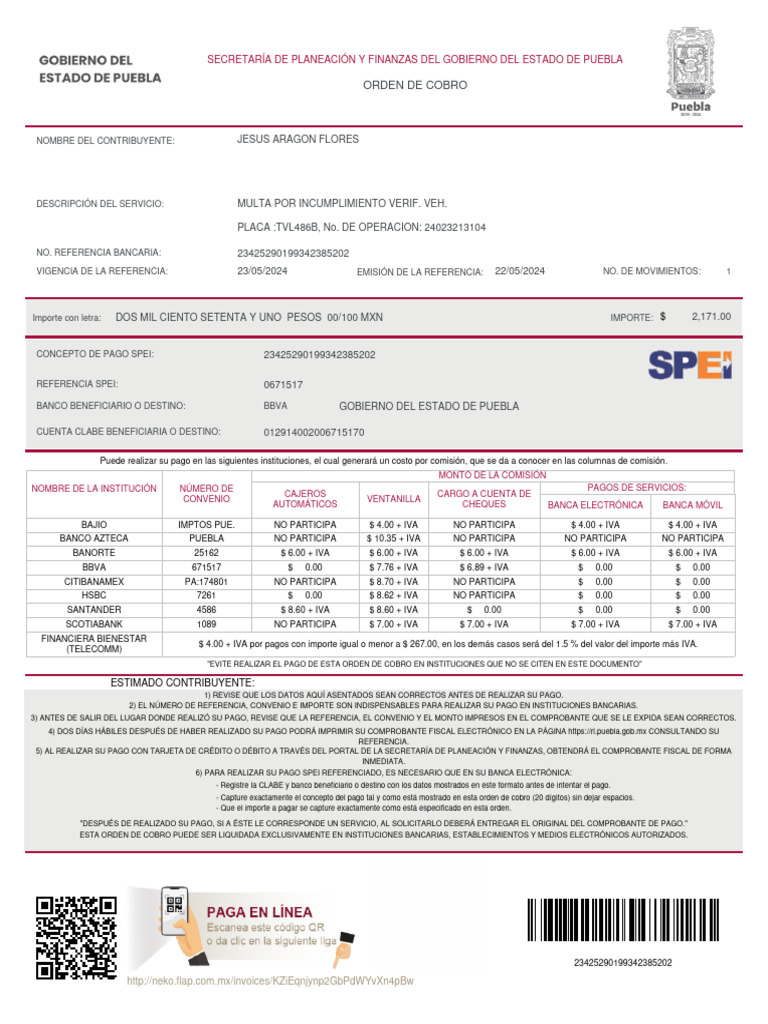 Multa Verificación Vehicular Puebla | PDF | Bancos | Industrias de servicio