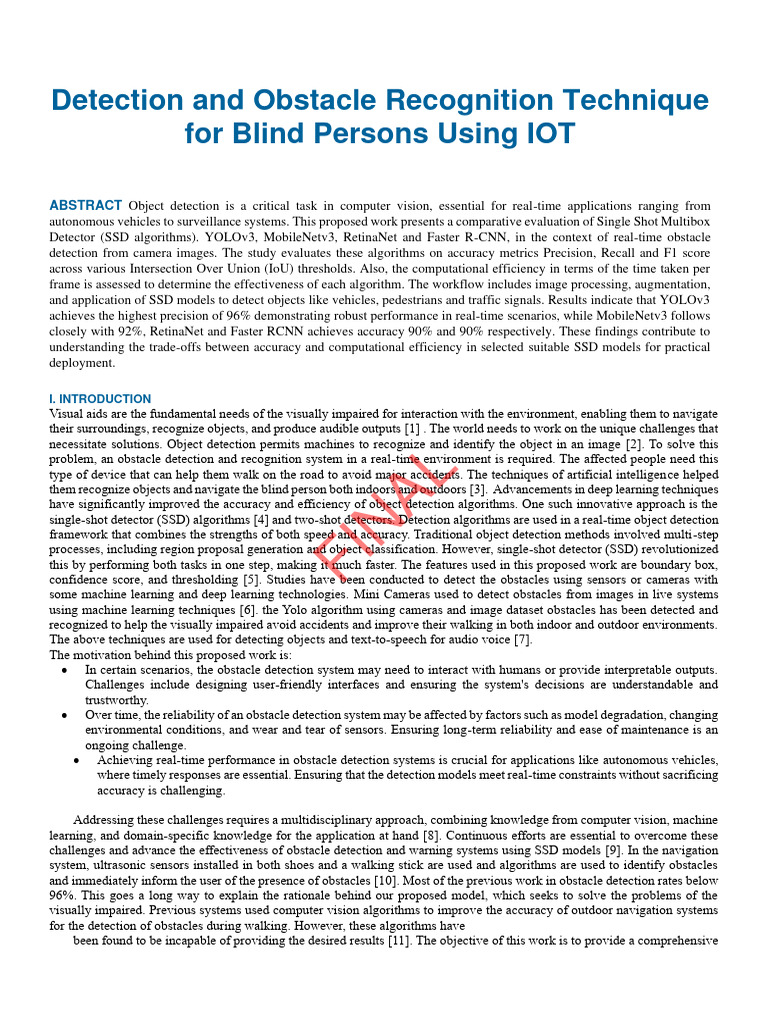Obstacle Detection For Visually Impaire Using IoT | PDF | Computer Vision | Machine Learning