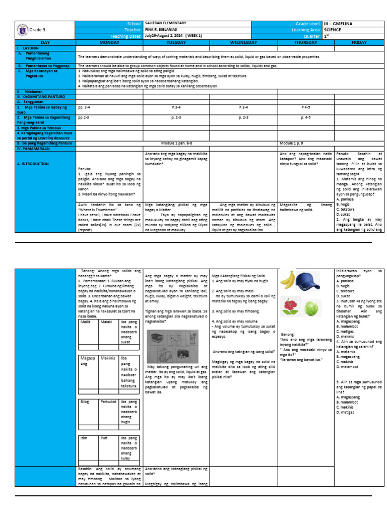 Dll Quarter-1 Week-1 Science (1) | PDF