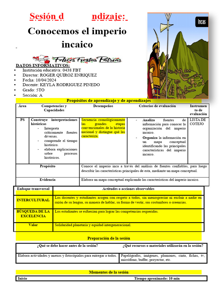 Jueves 11 de Julio Del PS. CONOCEMOS EL IMPERIO INCAICO | PDF | Imperio ...