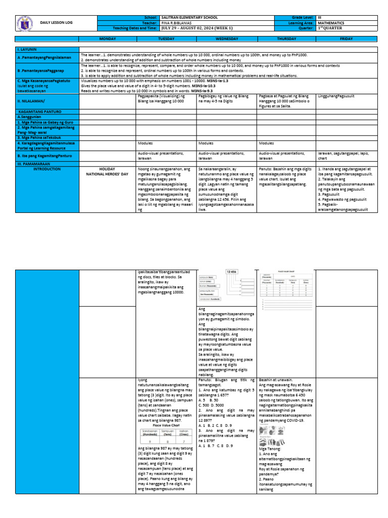 DLL Math 3 Week 1 q1 | PDF