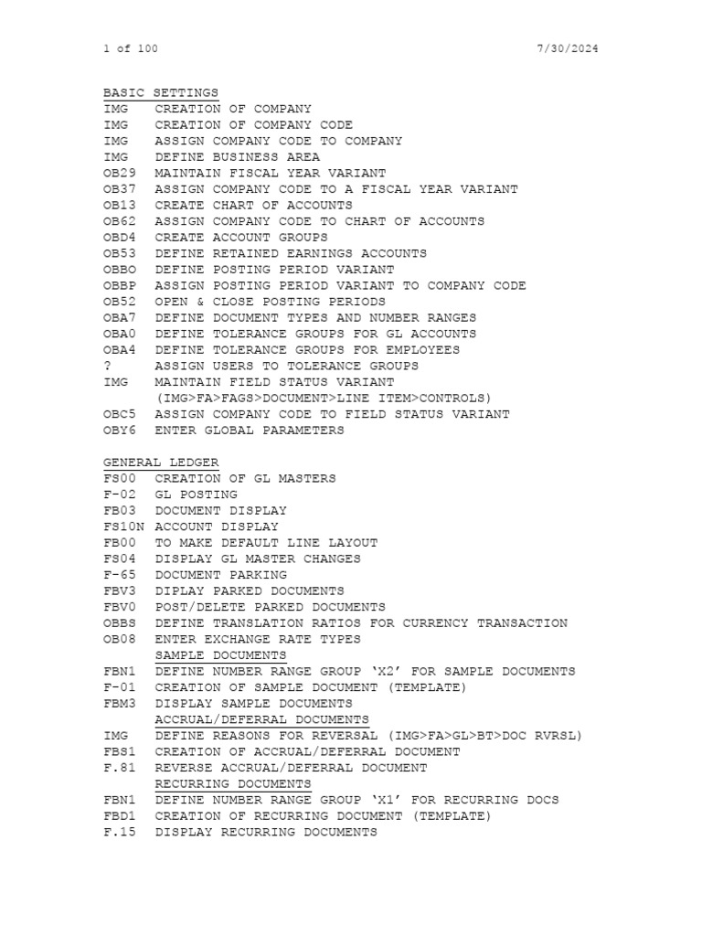 Sap Codes and Theory Vvimp | PDF | Depreciation | Payments