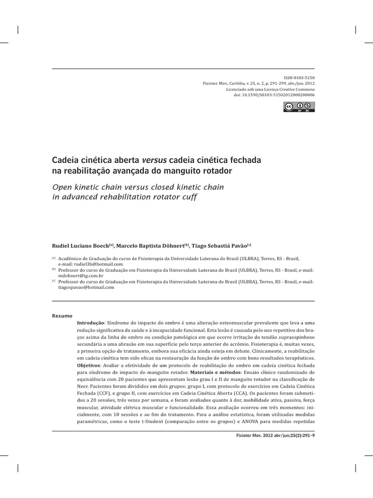 Cadeia Cinética Aberta Versus Cadeia Cinética Fechada MANGUITO ROTADOR ...