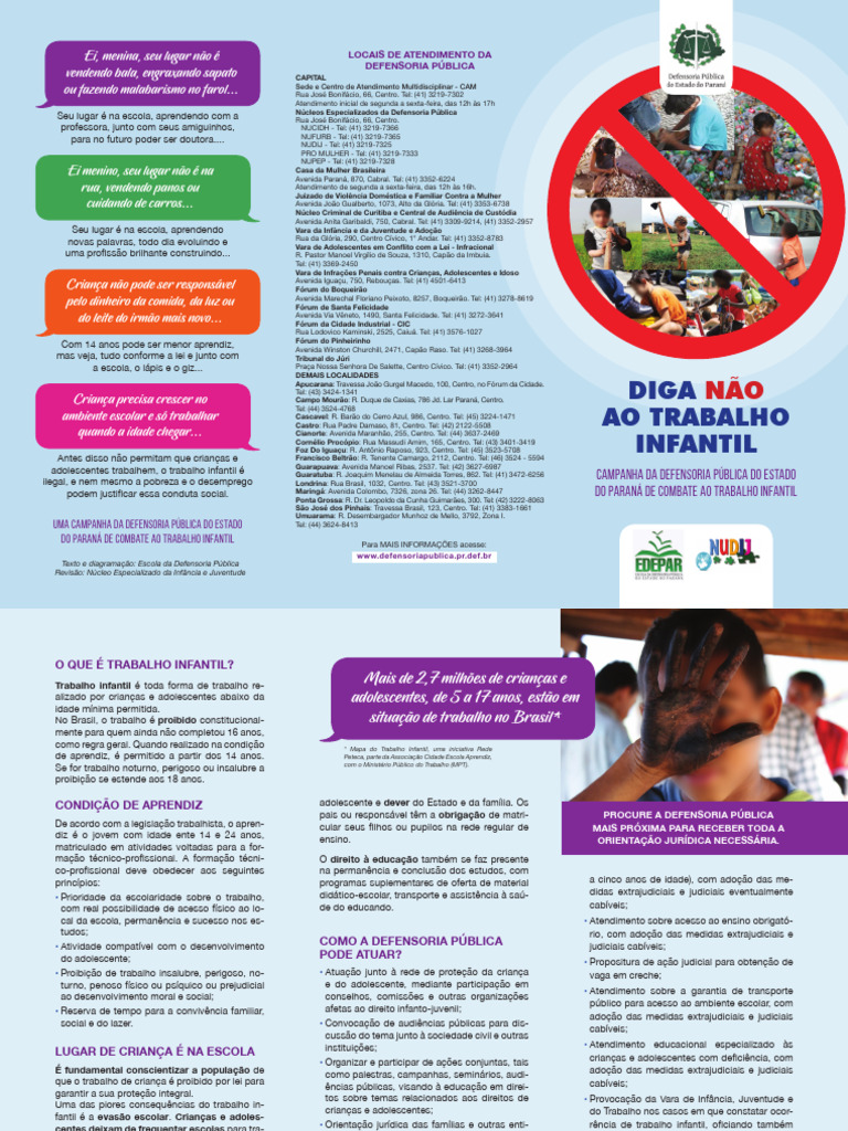 Cartilha Trabalho Infantil | PDF | Trabalho infantil | Pré-escola