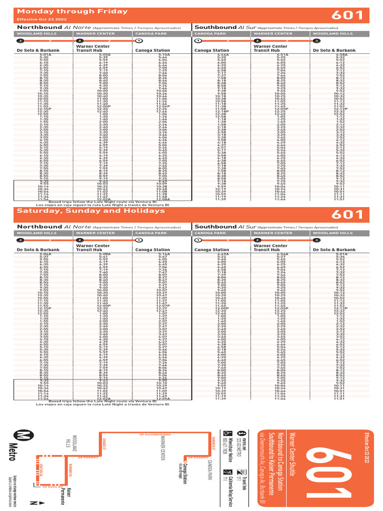 601 - Bus Schedule - 10-23-22 | PDF | Passenger Rail Transport | Bus ...