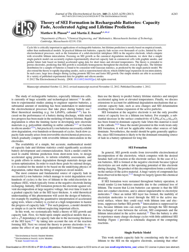 Theory of SEI Formation in Rechargeable Batteries: Capacity Fade ...