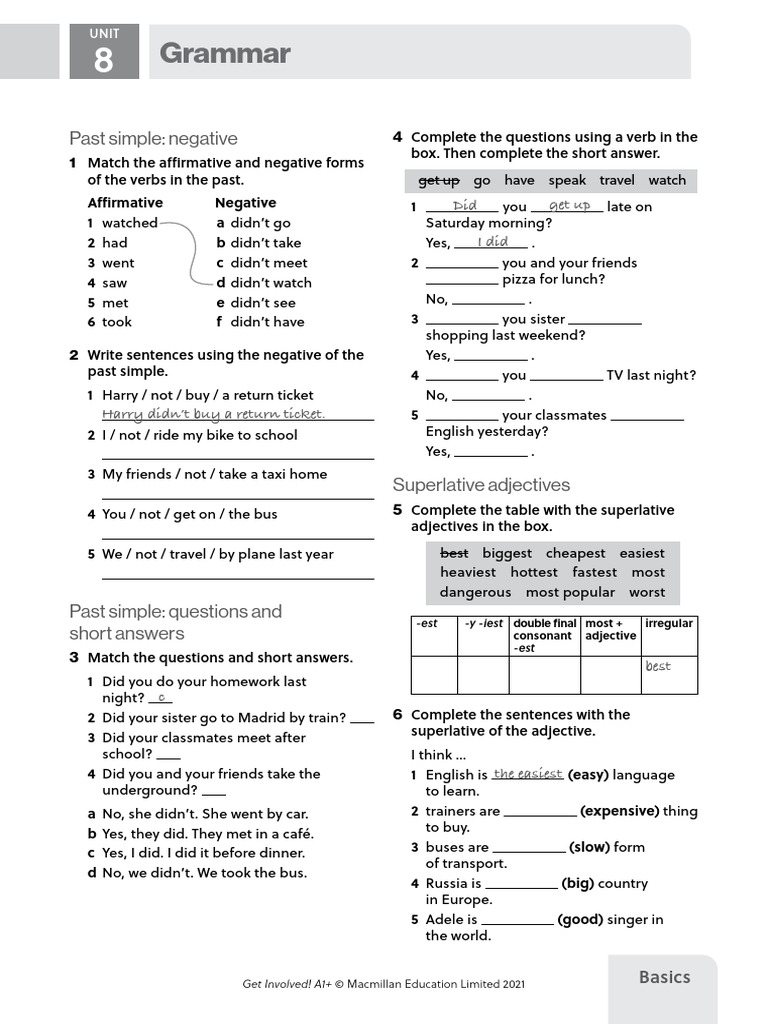 GI A1PLUS U8 Grammar Basics | PDF | Syntax | Grammar