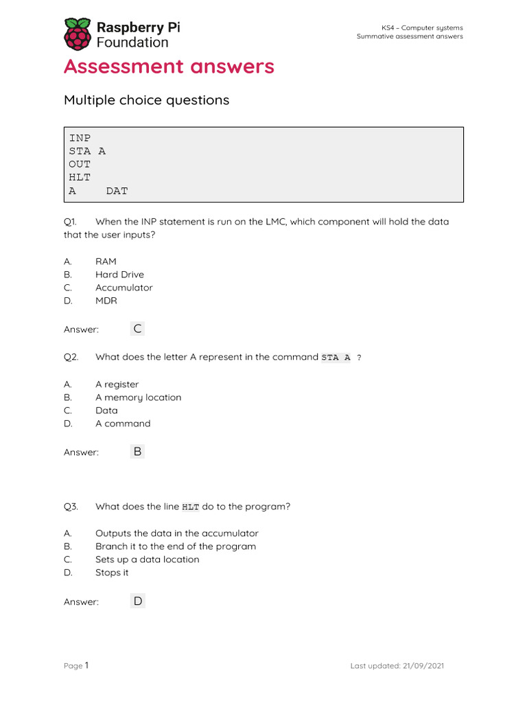 Summative Assessment Answers - Computer Systems - KS4 | PDF | Computer Data Storage | Central ...