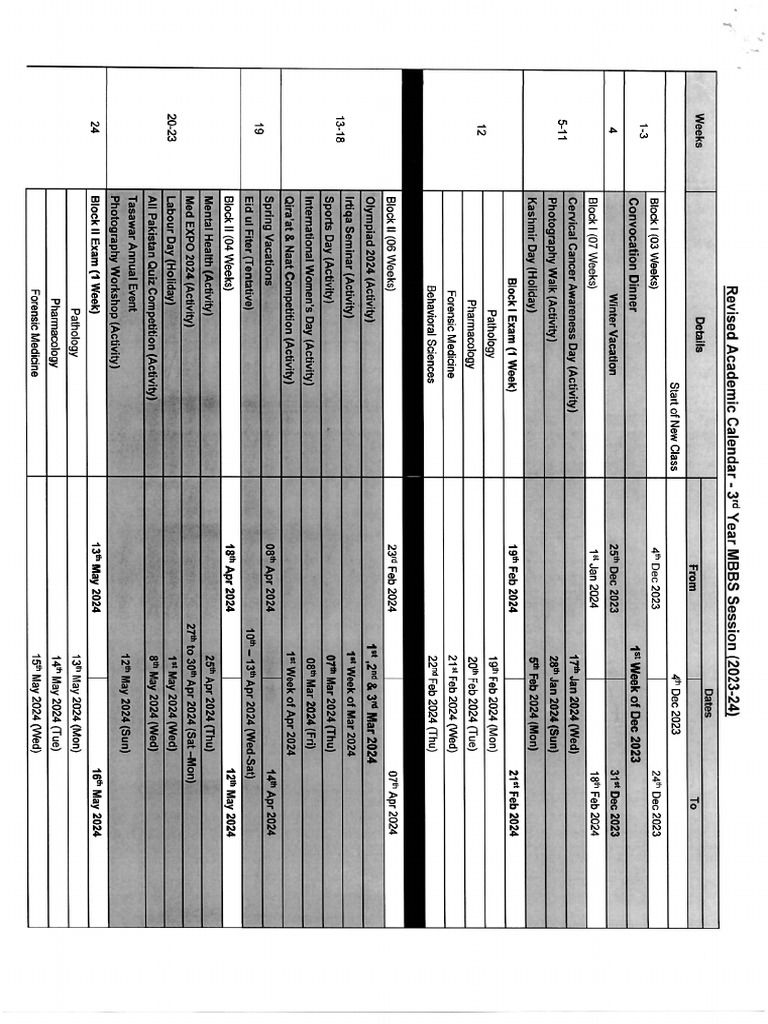 Academic Calendar 3rd Year 23 24 | PDF