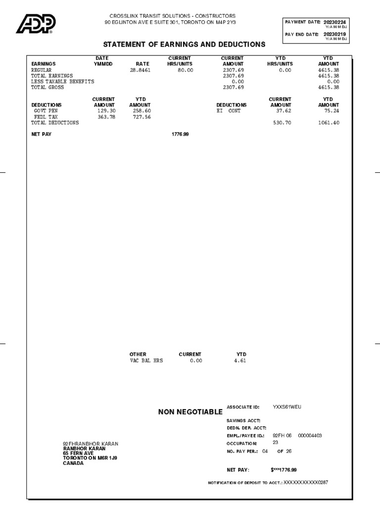Employee Pay Statements Deposits 202302171903 | PDF | Taxes ...