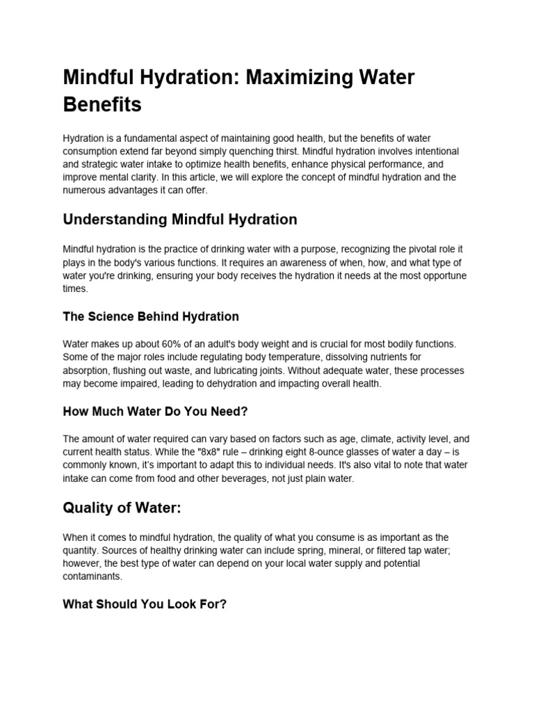 Mindful Hydration - Maximizing Water Benefits | PDF | Dehydration | Drinking