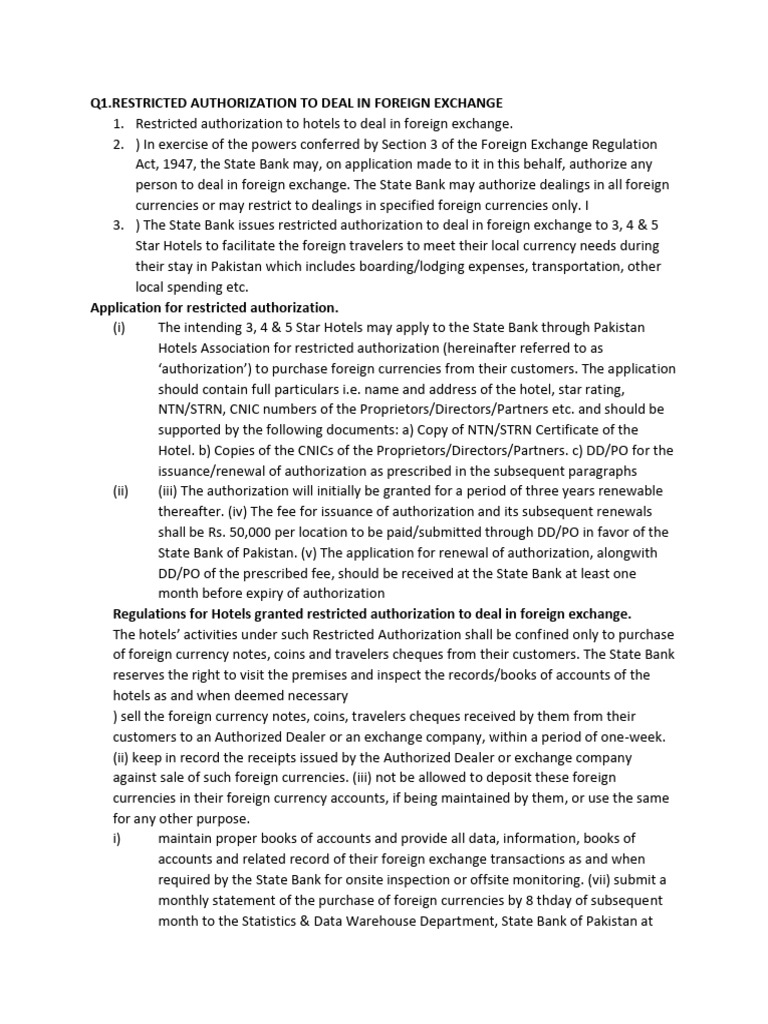 Restricted Authorization To Deal in Foreign Exchange | PDF | Foreign ...