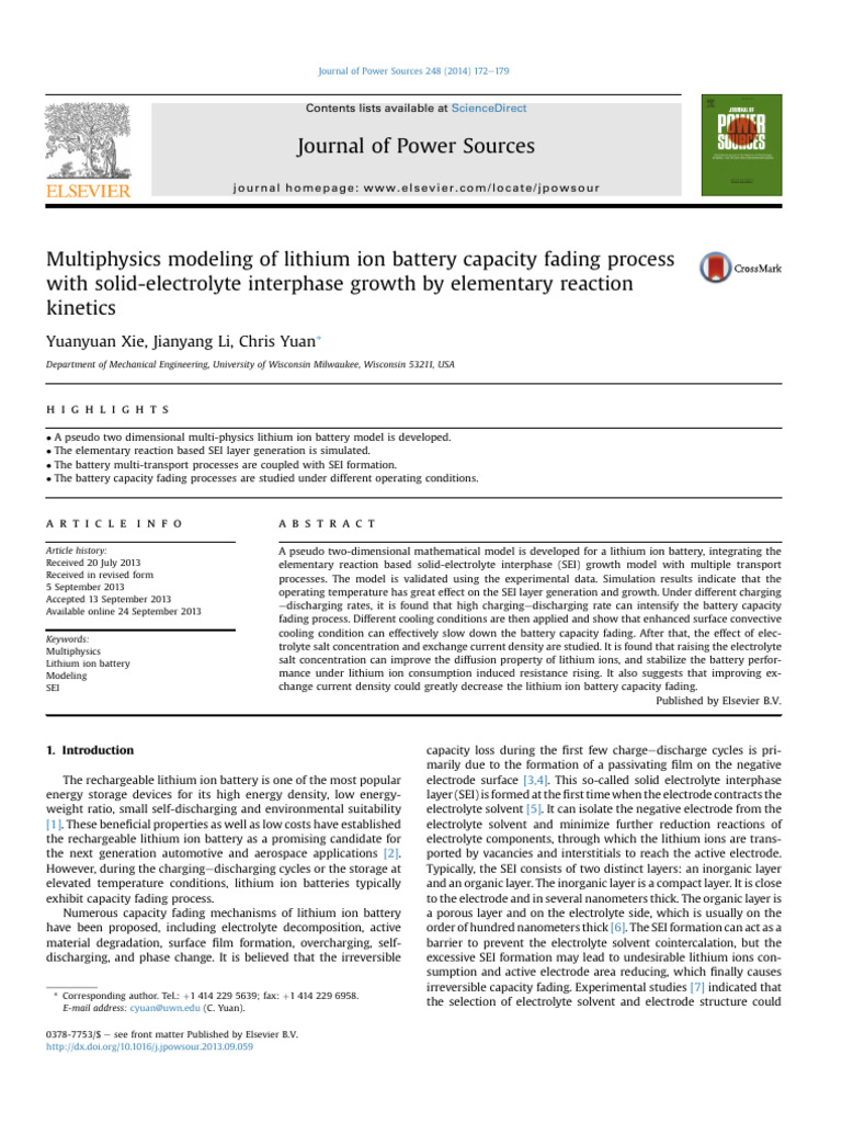 Multiphysics Modeling of Lithium Ion Battery Capacity Fading Process ...