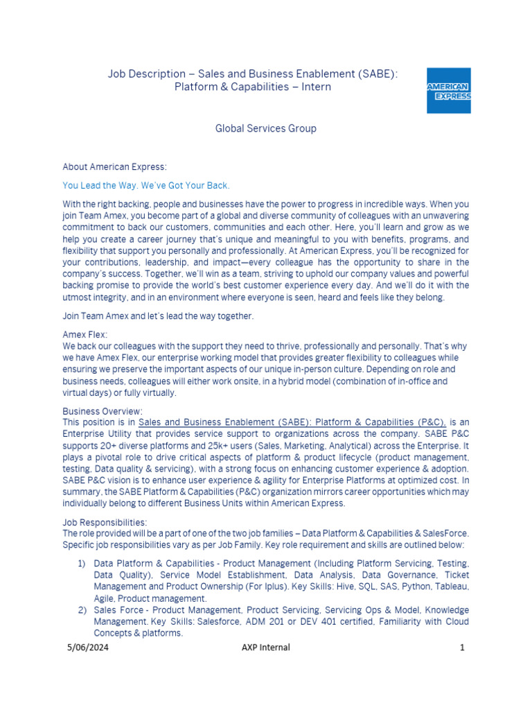 Amex - Campus JD - GSG - SABE - Platform Capabilities | PDF | Data ...