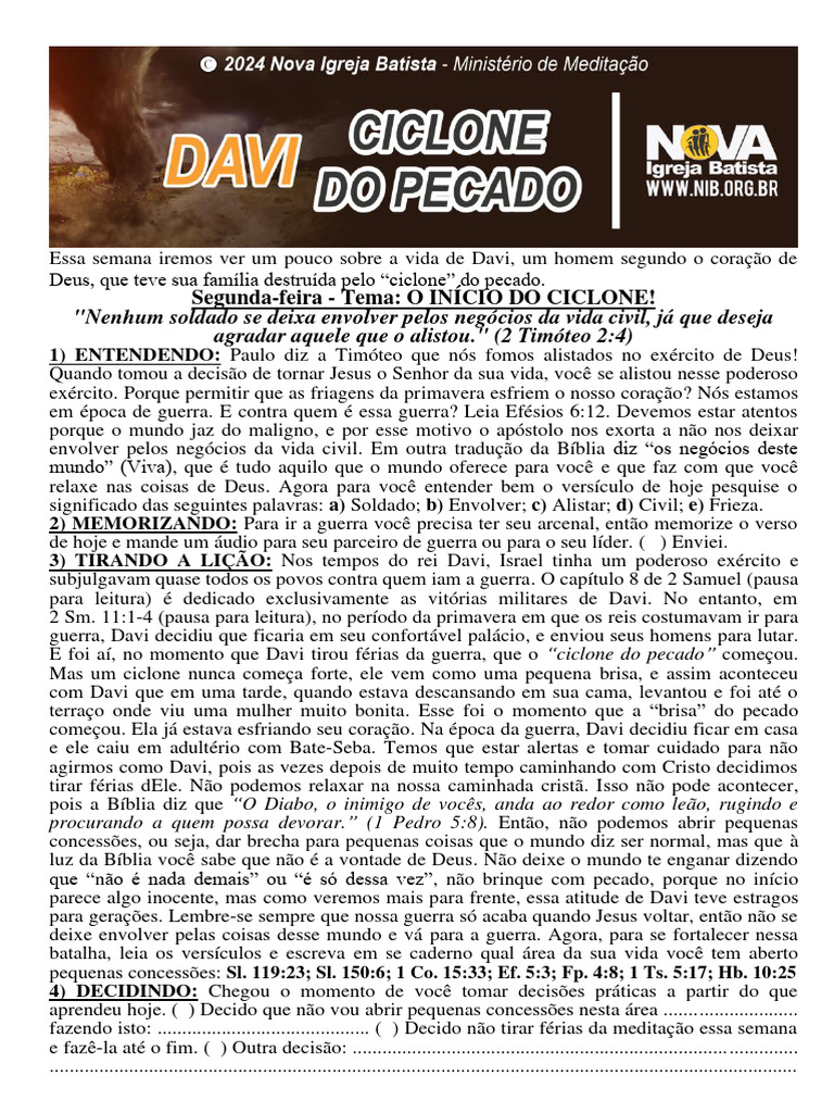 O Ciclone do Pecado na Vida de Davi | PDF | Davi | Pecado