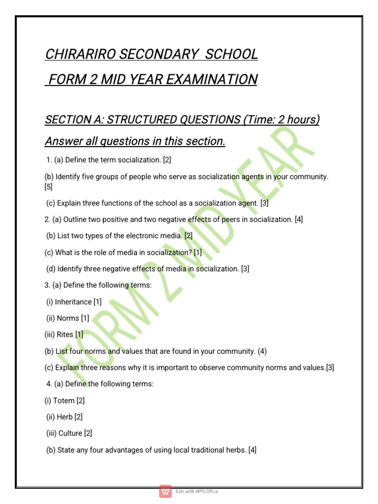 Form 2 Heritage Studies Midyear Eam | PDF