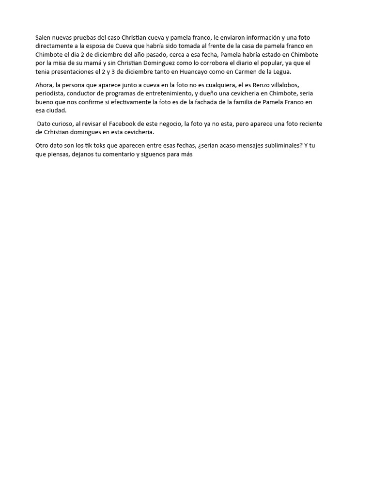 Salen Nuevas Pruebas Del Caso Christian Cueva y Pamela Franco | PDF Salen Nuevas Pruebas Del Caso Christian Cueva y Pamela Franco | PDF