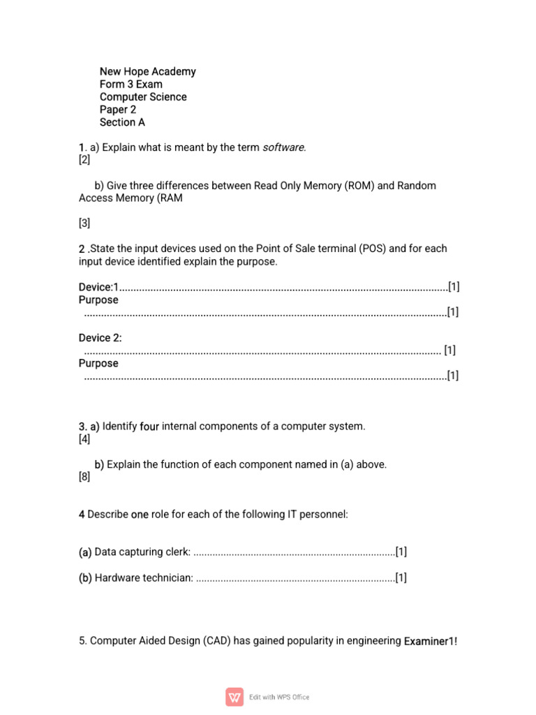 Computer Science Form 3 p2 | PDF | Computer Architecture | Computer Data Storage