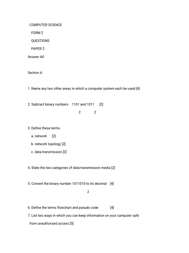 Computer Science Form 2 P 2 | PDF
