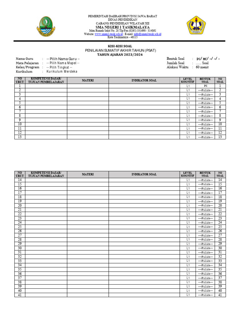 01 Kisi-Kisi Psat 2023-2024 | PDF