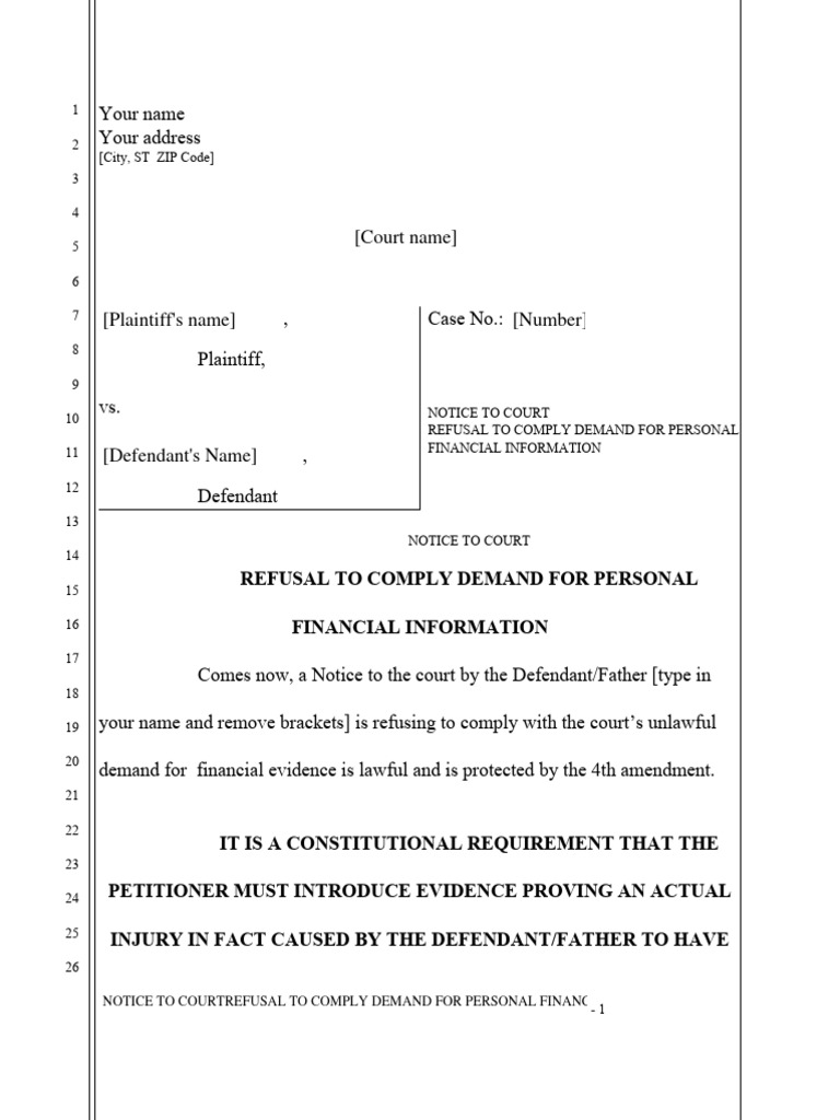 Refusal To Comply With Unlawful Order To Show Financial Information ...