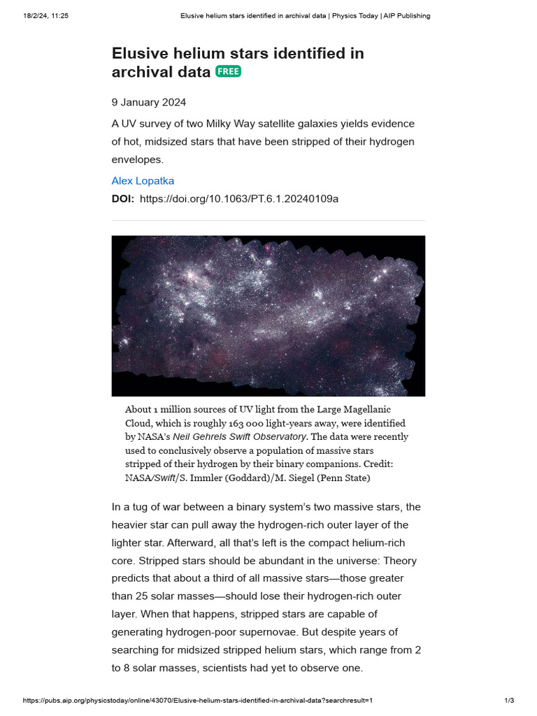 Elusive Helium Stars Identified in Archival Data - Physics Today - AIP ...