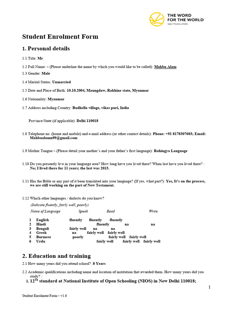 Rohingya Bible Translator Form | PDF | Bible | Linguistics