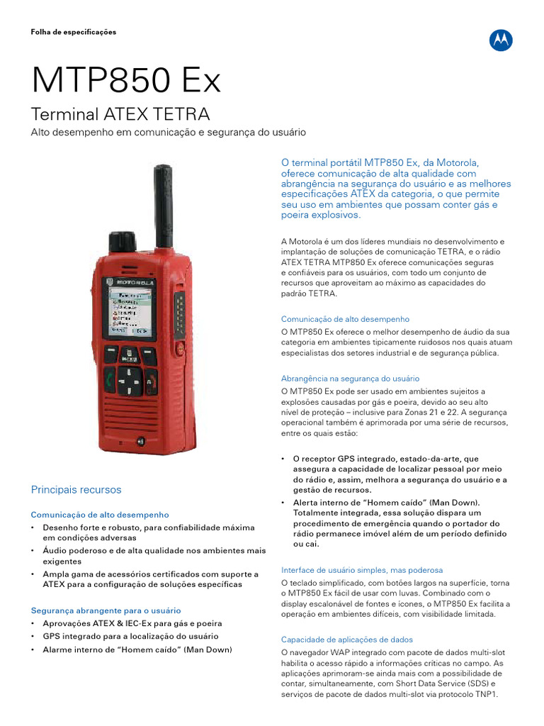 Especificacao Radio Motorola Tetra mtp850 Ex | PDF | Comunicação ...