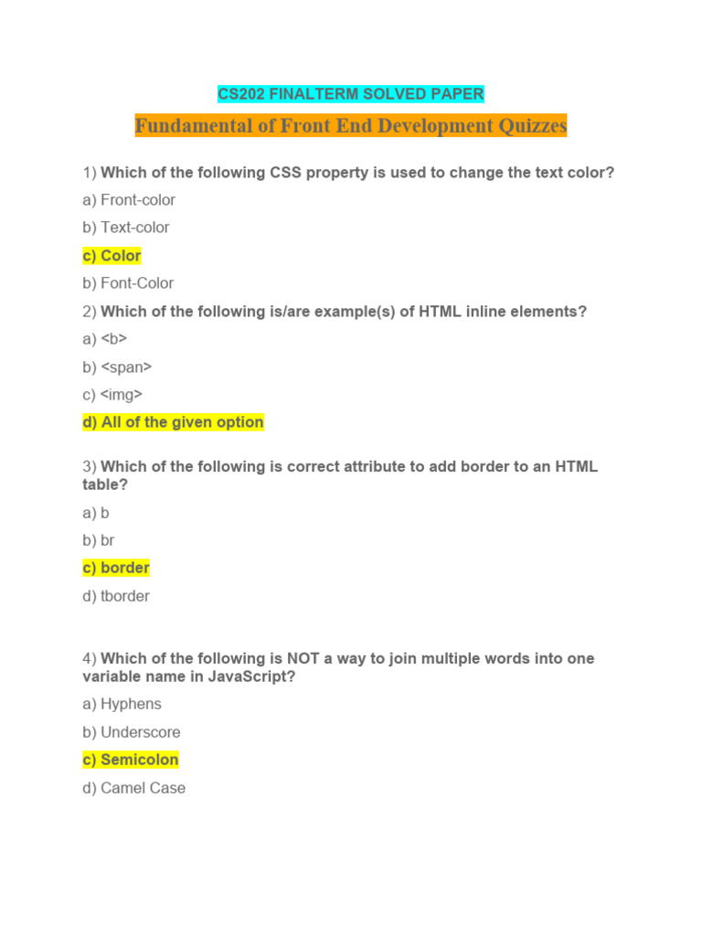CS202 Finalterm Solved Paper | PDF | Html Element | Html